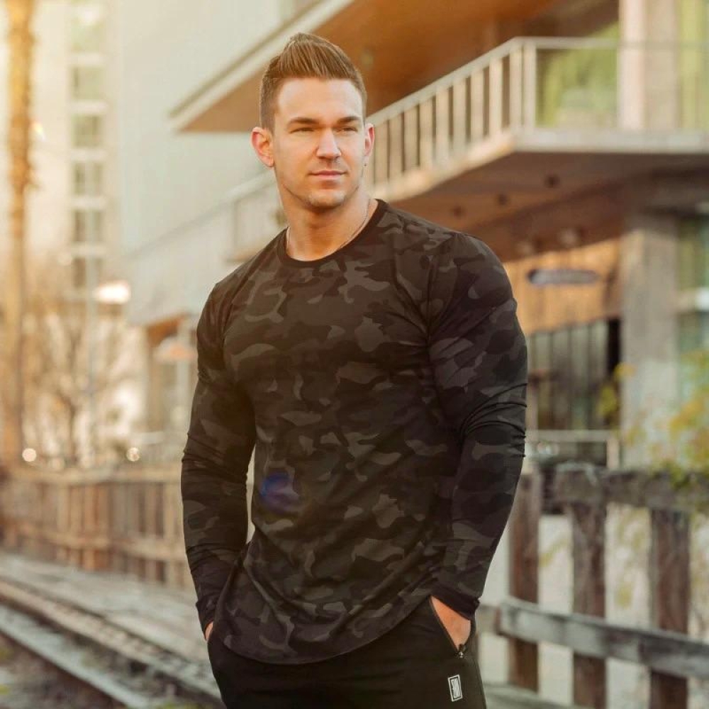 Casual Long Sleeve Men’s Gym Fitness Skinny T Shirt - Men's Fitness Apparel, Men's Sports ...